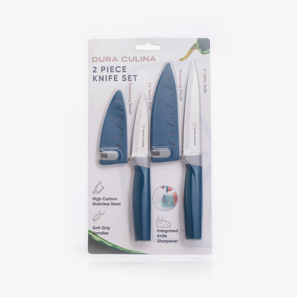 2 Piece Kitchen Knife Set- Paring, and Utility Knife with Matching Bla ...